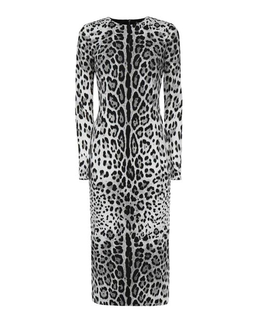 Dolce & Gabbana Leopard Print Longuette Dress | Lyst