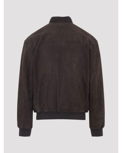 Canali Goat Leather Bomber Jacket in Grey for Men | Lyst UK