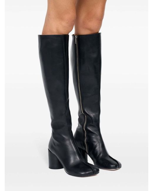 MM6 by Maison Martin Margiela Stitch-Out Leather Boots in Black | Lyst