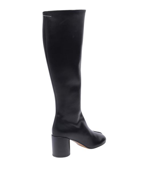 MM6 by Maison Martin Margiela Stitch-Out Leather Boots in Black | Lyst