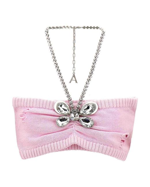 Area Crystal Butterfly Knit Bandeau Top in Pink | Lyst UK