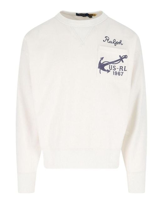 Polo Ralph Lauren Logo Crewshot Sweatshirt in White for Men | Lyst UK