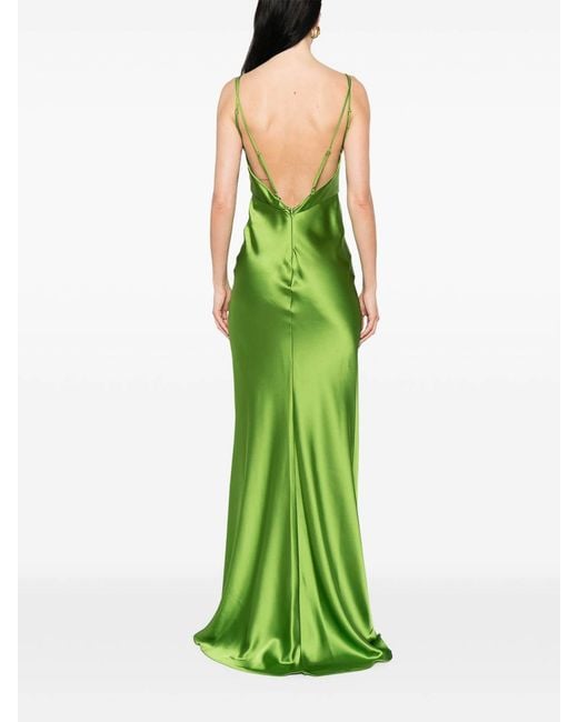 Elisabetta Franchi Long Satin Dress in Green | Lyst UK