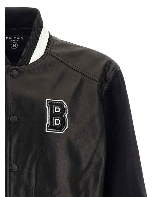 Balmain Varsity Bomber Jacket in Black for Men | Lyst