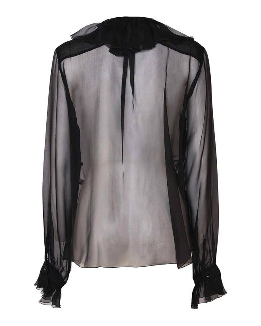 Dolce & Gabbana Transparent Shirt With Neckline And Ruffles in Black | Lyst