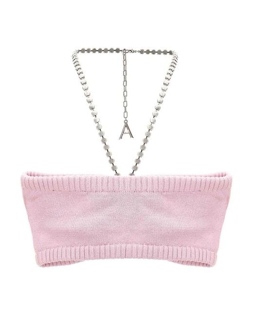 Area Crystal Butterfly Knit Bandeau Top in Pink | Lyst UK