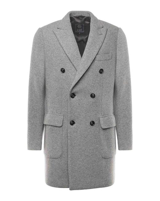 Fay Double-Breasted Wool Jersey Coat in Grey for Men | Lyst UK