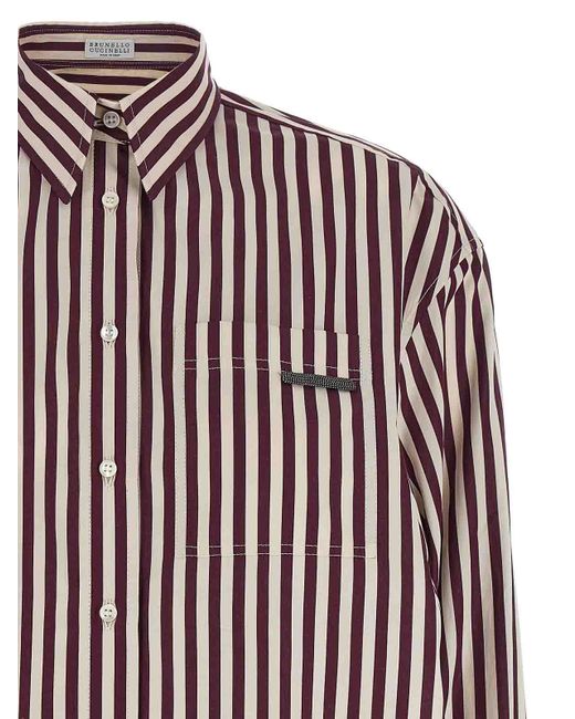 Brunello Cucinelli Shiny Detail Shirt in Red | Lyst UK