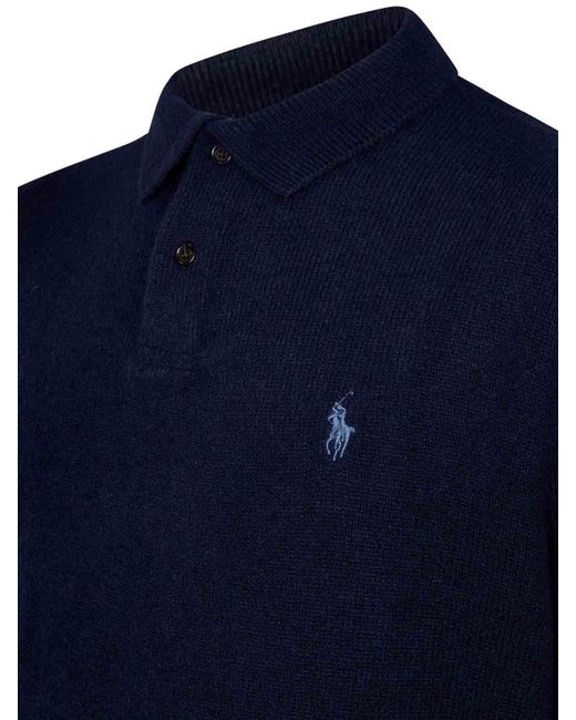 Polo Ralph Lauren Cashmere Knit Long-Sleeved Polo Shirt in Blue for Men | Lyst