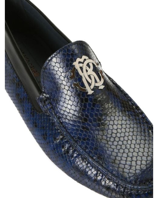 Roberto Cavalli Python Leather Loafers in Blue for Men | Lyst