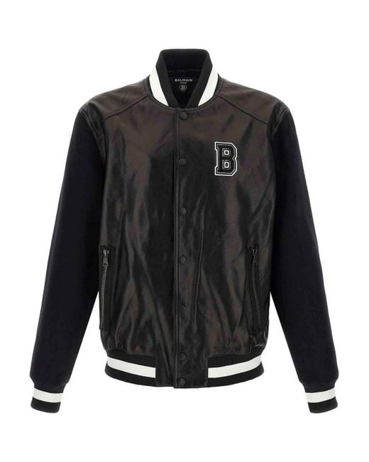 Balmain Varsity Bomber Jacket in Black for Men | Lyst