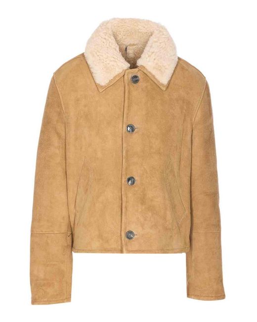 Ami Paris Shearling Jacket With Buttons Closure in Natural for Men | Lyst