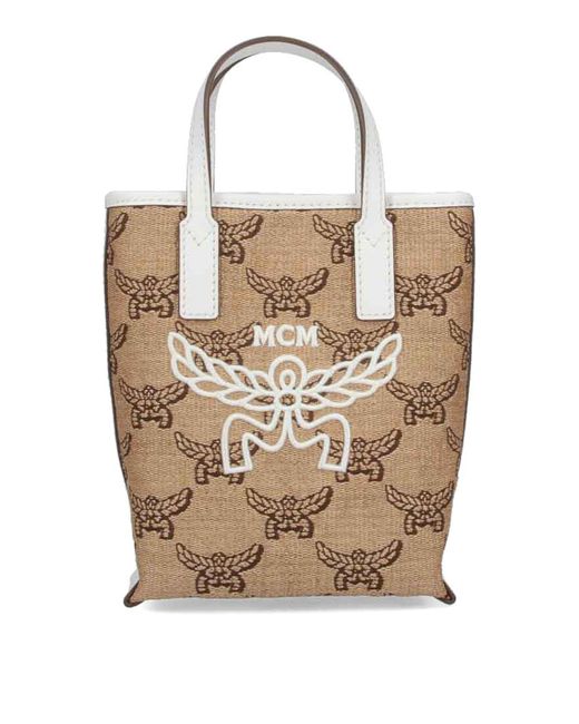 MCM Logo Tote Stock Exchange in Natural | Lyst