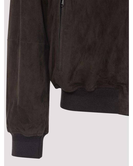 Canali Goat Leather Bomber Jacket in Grey for Men | Lyst UK