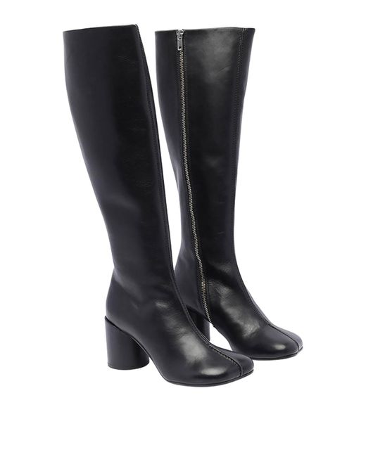 MM6 by Maison Martin Margiela Stitch-Out Leather Boots in Black | Lyst