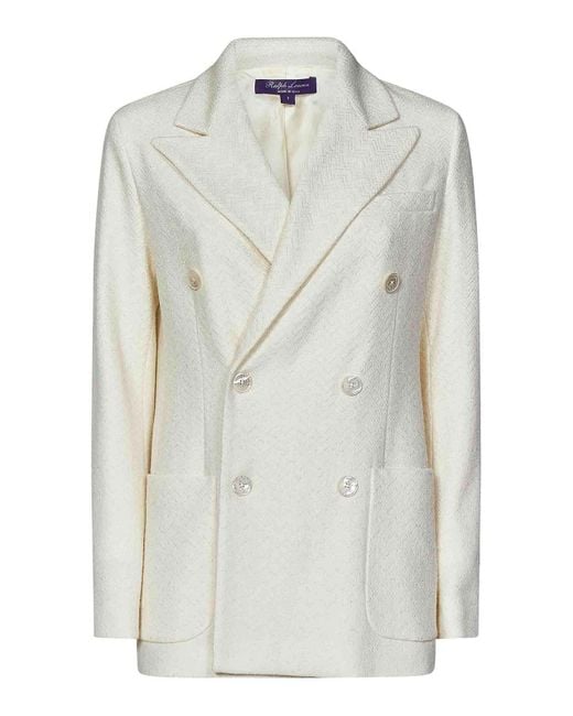 Ralph Lauren Ivory Double-Breasted Blazer in White | Lyst