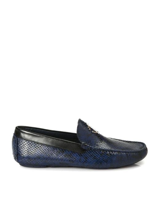 Roberto Cavalli Python Leather Loafers in Blue for Men | Lyst