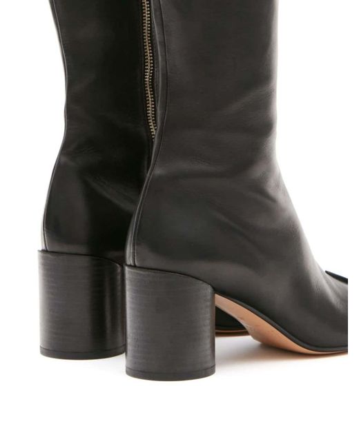 MM6 by Maison Martin Margiela Stitch-Out Leather Boots in Black | Lyst