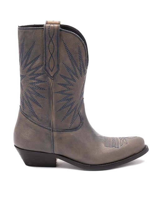 Golden Goose Star-Embroidered Leather Boots in Grey | Lyst UK
