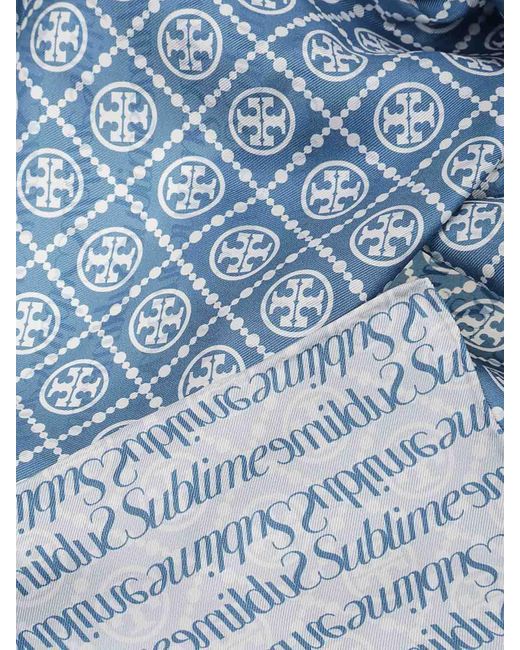 Tory Burch T Monogram Sublime Silk Scarf in Blue | Lyst