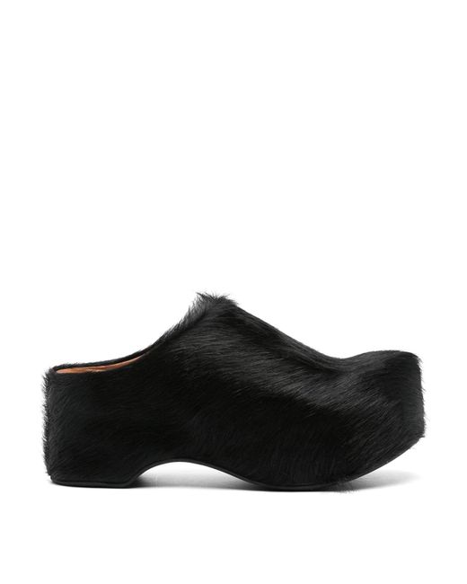 Marni 50 Long-Hair Calfskin Clogs in Black | Lyst