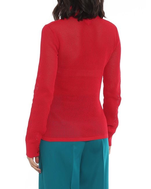 Bottega Veneta Technical Cotton Mesh Cardigan in Red | Lyst UK