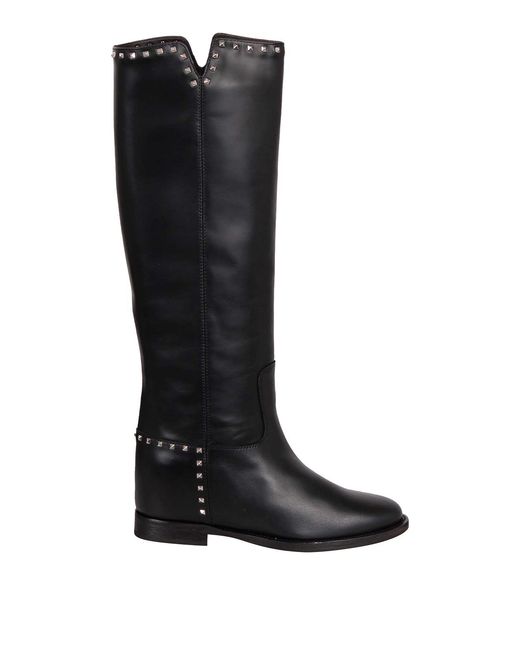 Via Roma 15 Internal Wedge Boot With Cut-Out Detail in Black | Lyst UK
