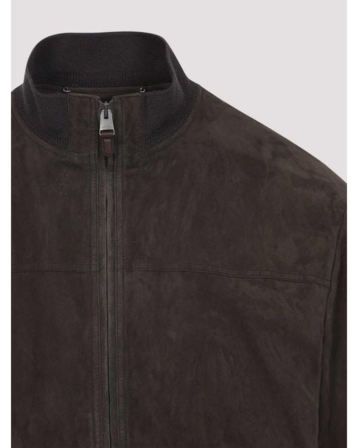 Canali Goat Leather Bomber Jacket in Grey for Men | Lyst UK