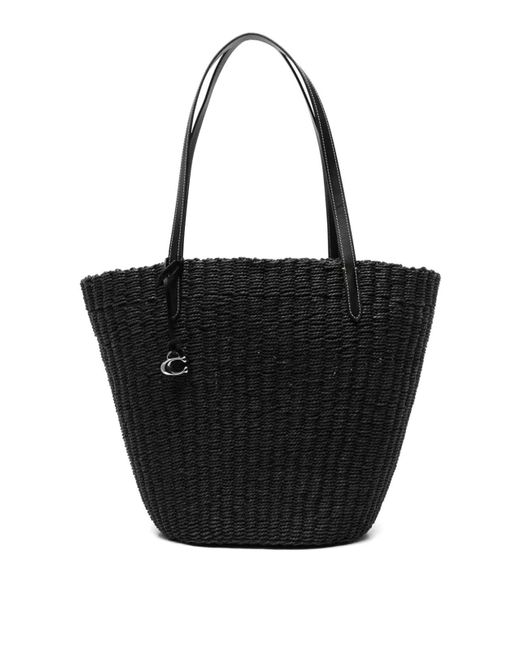 COACH Straw Tote Bag in Black | Lyst
