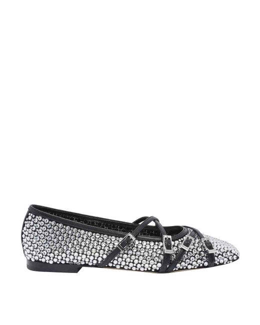 Mach & Mach Crystal Net Flats in Grey | Lyst UK