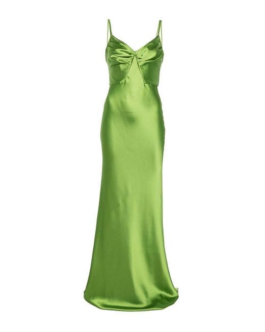 Elisabetta Franchi Long Satin Dress in Green | Lyst UK