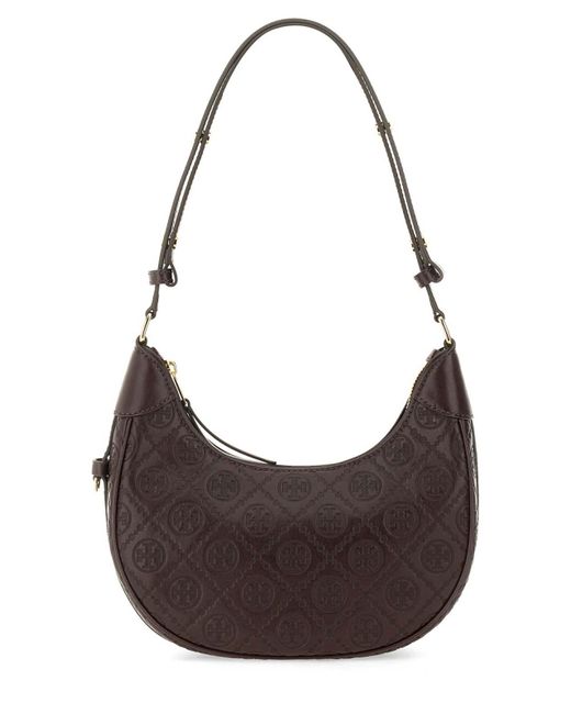 Tory Burch T Monogram Crescent Moon Bag in Brown | Lyst