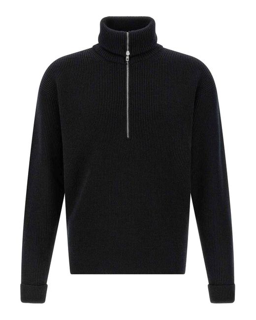 Lemaire Half Zip Sweater in Black for Men | Lyst