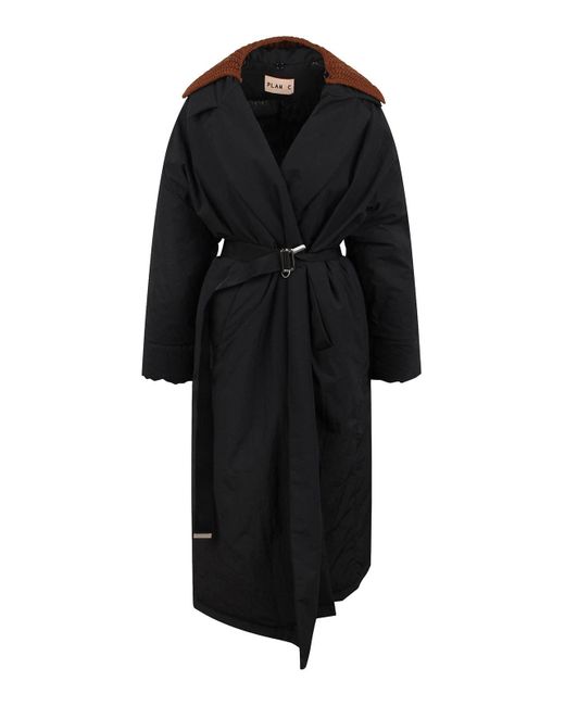 Plan C Long Padded Coat in Black | Lyst