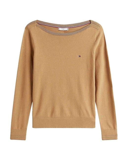 Tommy Hilfiger Stitch Boat Neck in Natural | Lyst UK