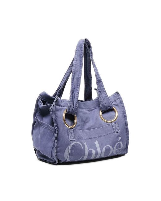 Chloé Cotton Plage Tote Bag in Blue | Lyst UK