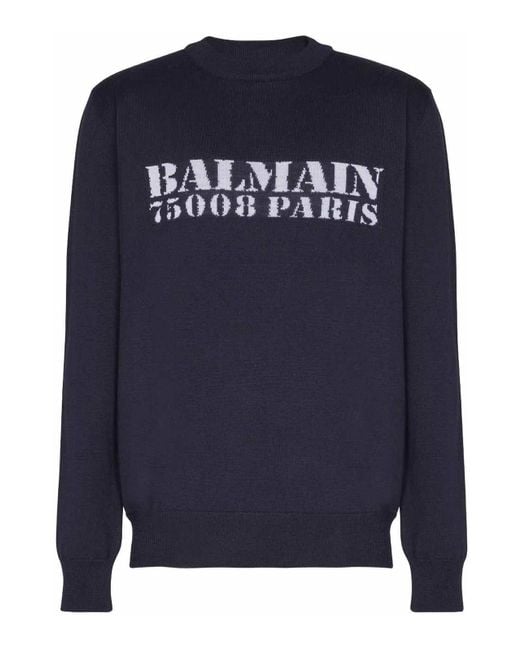 Balmain Sweater With Logo in Blue for Men | Lyst UK