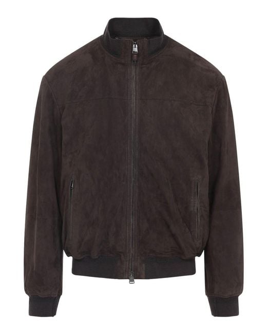 Canali Goat Leather Bomber Jacket in Grey for Men | Lyst UK