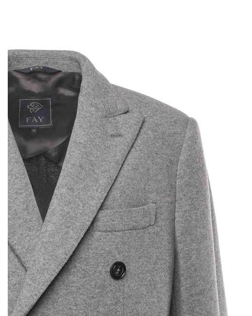 Fay Double-Breasted Wool Jersey Coat in Grey for Men | Lyst UK