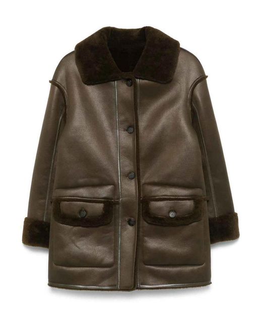 Urbancode Vegan Leather Sheepskin Jacket in Brown | Lyst
