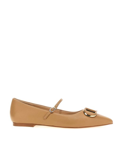 Twin Set Oval T Ballet Flats in Natural | Lyst