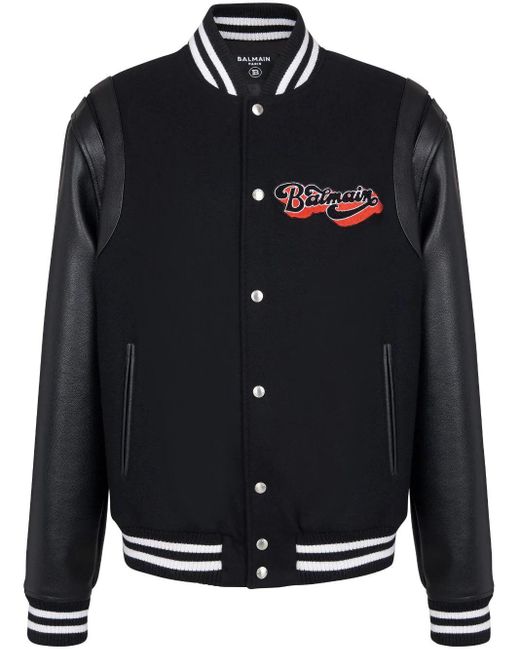 Balmain Logo Varsity Jacket in Blue for Men | Lyst