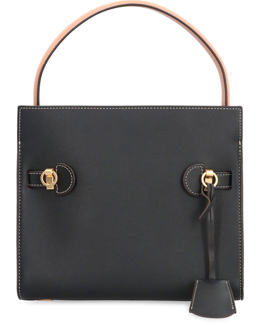 Tory Burch Double Lee Radziwill Leather Handbag in Black | Lyst
