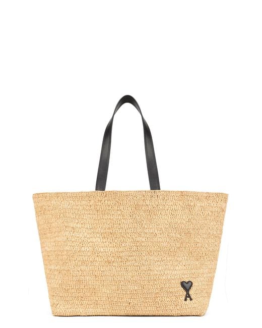 Ami Paris Tote Bag Ami De Coeur in Natural | Lyst