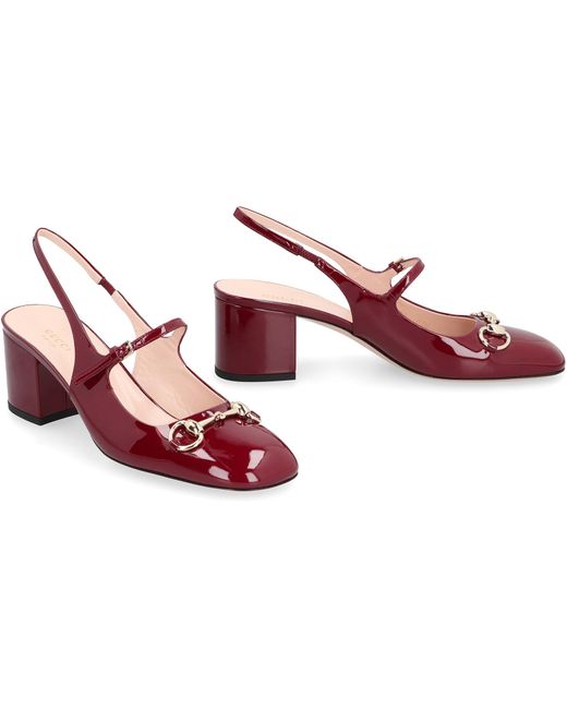 Gucci Patent Leather Slingback Pumps in Red | Lyst