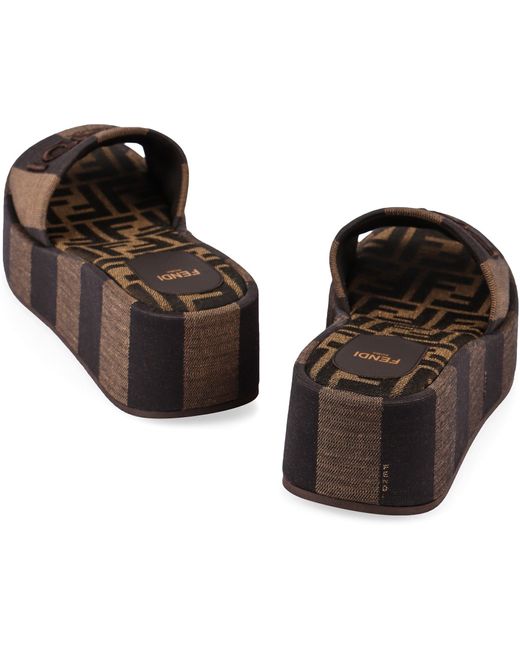Fendi Sunshine Fabric Slides in Brown | Lyst