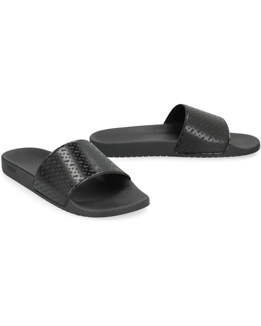 BOSS Rubber Slides in Black | Lyst UK
