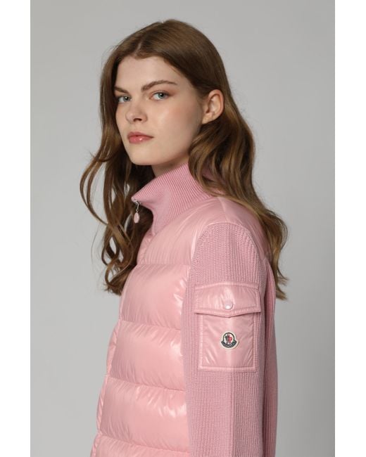 Moncler Elegant Tricot Wool Blend Cardigan in Pink | Lyst