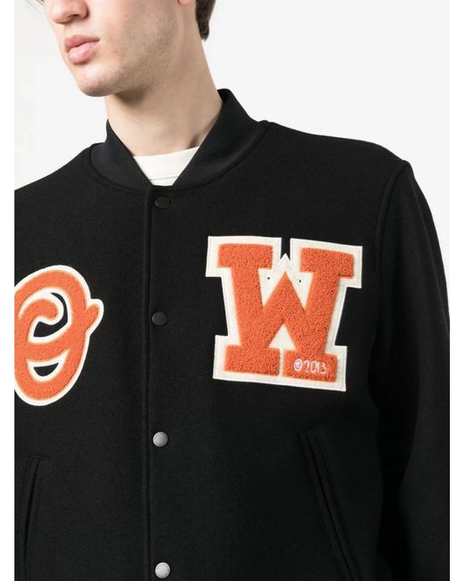 Off-White c/o Virgil Abloh Off- Ow Patch Logo Varsity Jacket in Black for Men | Lyst