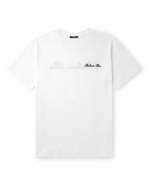 Balmain Logo Embroidered Loose Fit T-Shirt in White for Men | Lyst UK